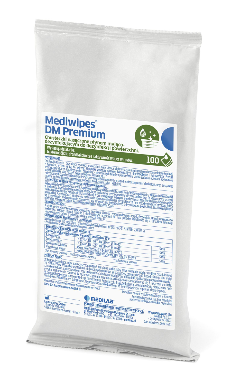 Mediwipes DM Premium – chusteczki do dezynfekcji delikatnych ...
